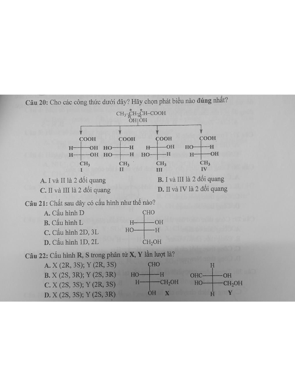 Câu 20: Cho các công thức dưới đây? Hãy chọn phát biểu nào đúng nhất ...