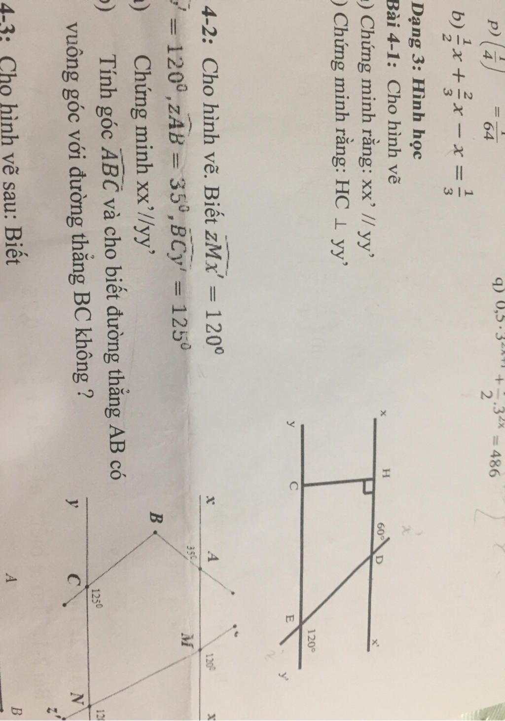 P) (4) 64 b) ²x + x - x = 3 3 Dạng 3: Hình học Bài 4-1: Cho hình vẽ ...