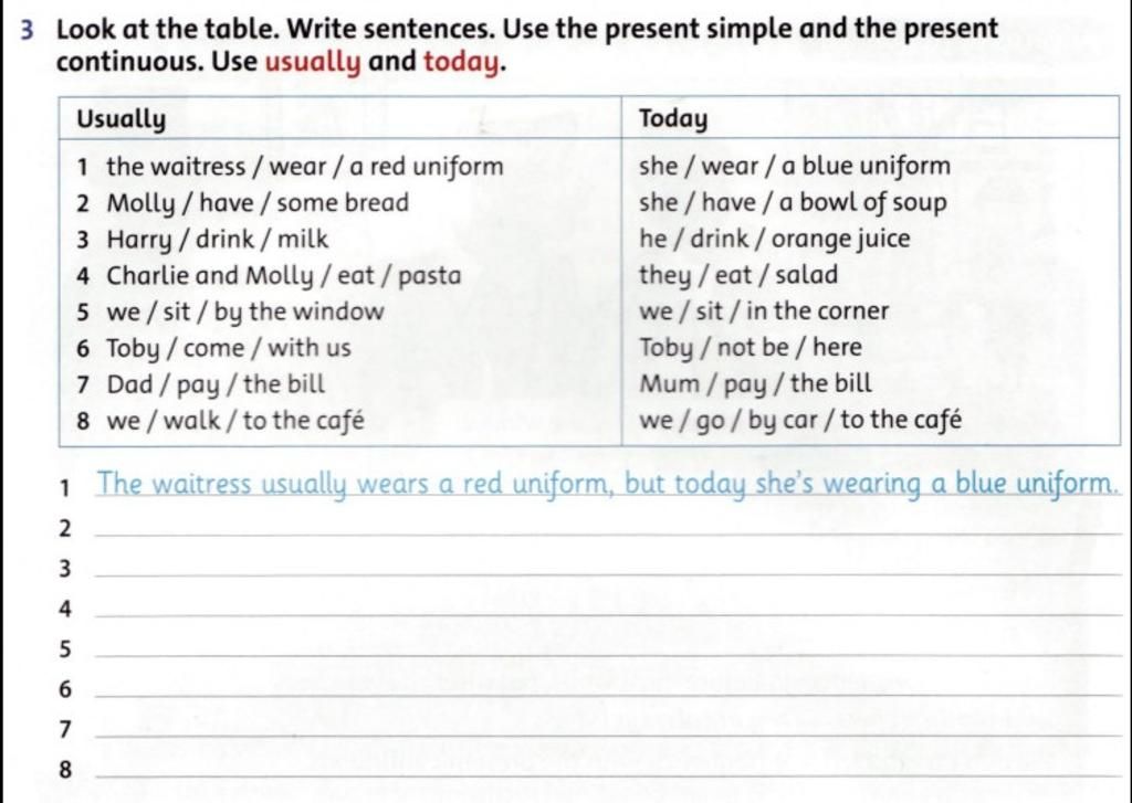 3 Look at the table. Write sentences. Use the present simple and the ...