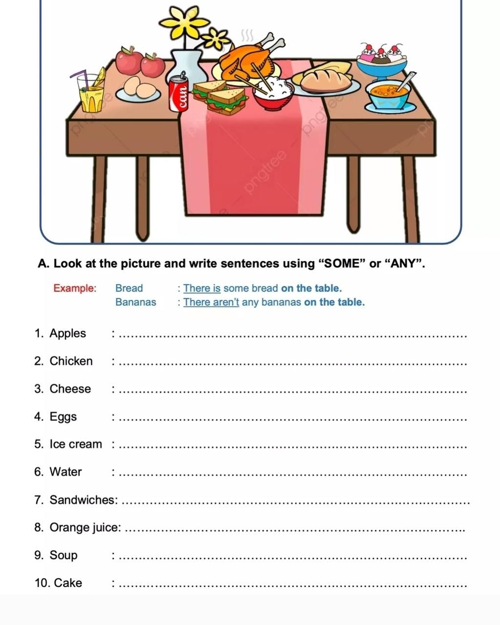 Example: Bread 1. Apples A. Look at the picture and write sentences ...