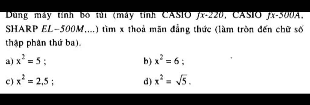 Dũng máy tính bỏ túi (máy tính CASIO fx-220, CASIO fx-500A, SHARP EL ...