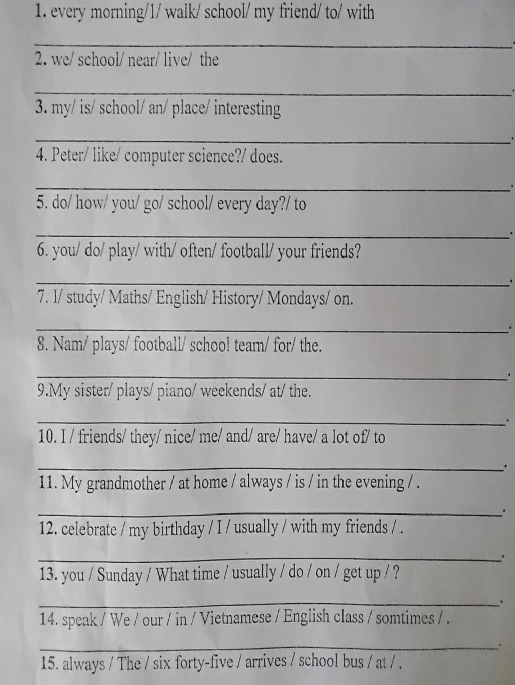 make sentences or reorder the words to make meaningful sentences in ...