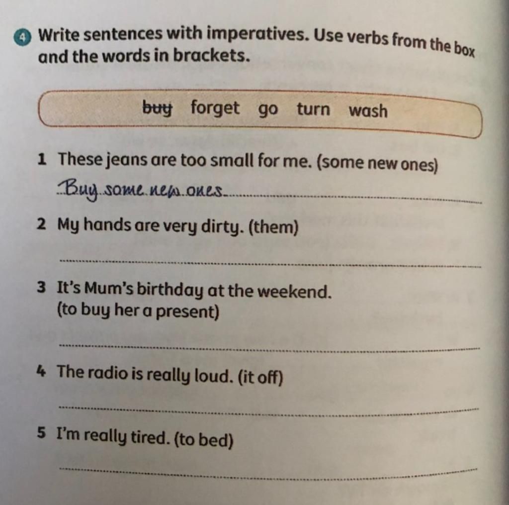4 Write sentences with imperatives. Use verbs from the box and the ...