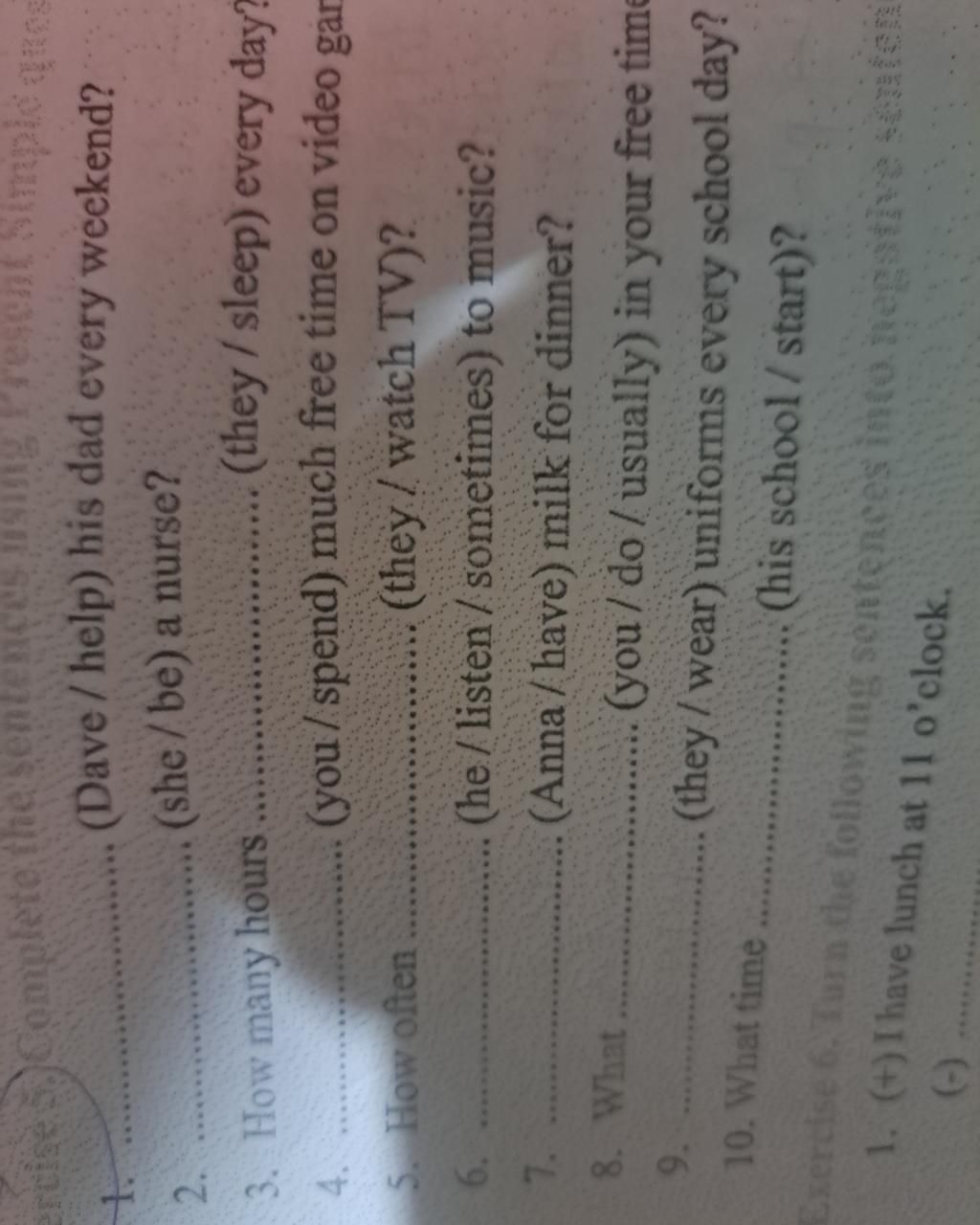 ercise 5. Complete the 2. 3. How many hours 4. 5. How often 6. using ...