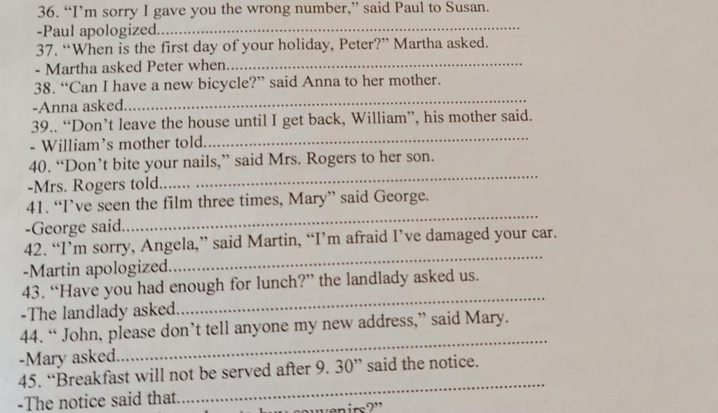 36. "I'm sorry I gave you the wrong number," said Paul to Susan. -Paul ...