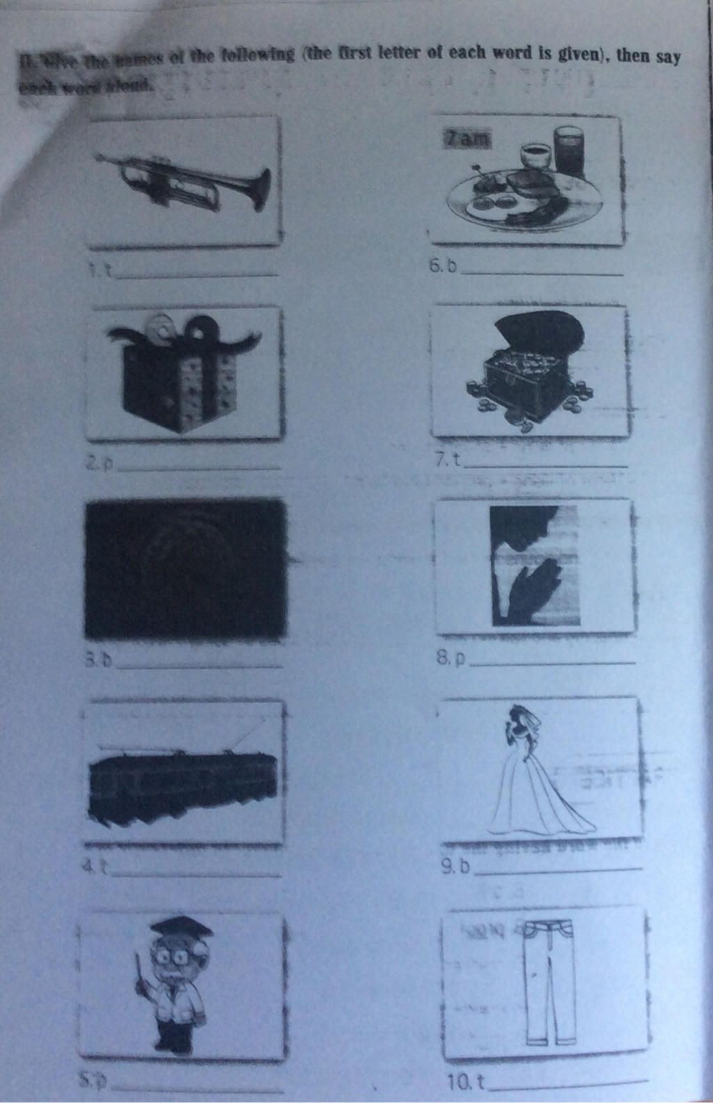 We the womes of the following the first letter of each word is given ...