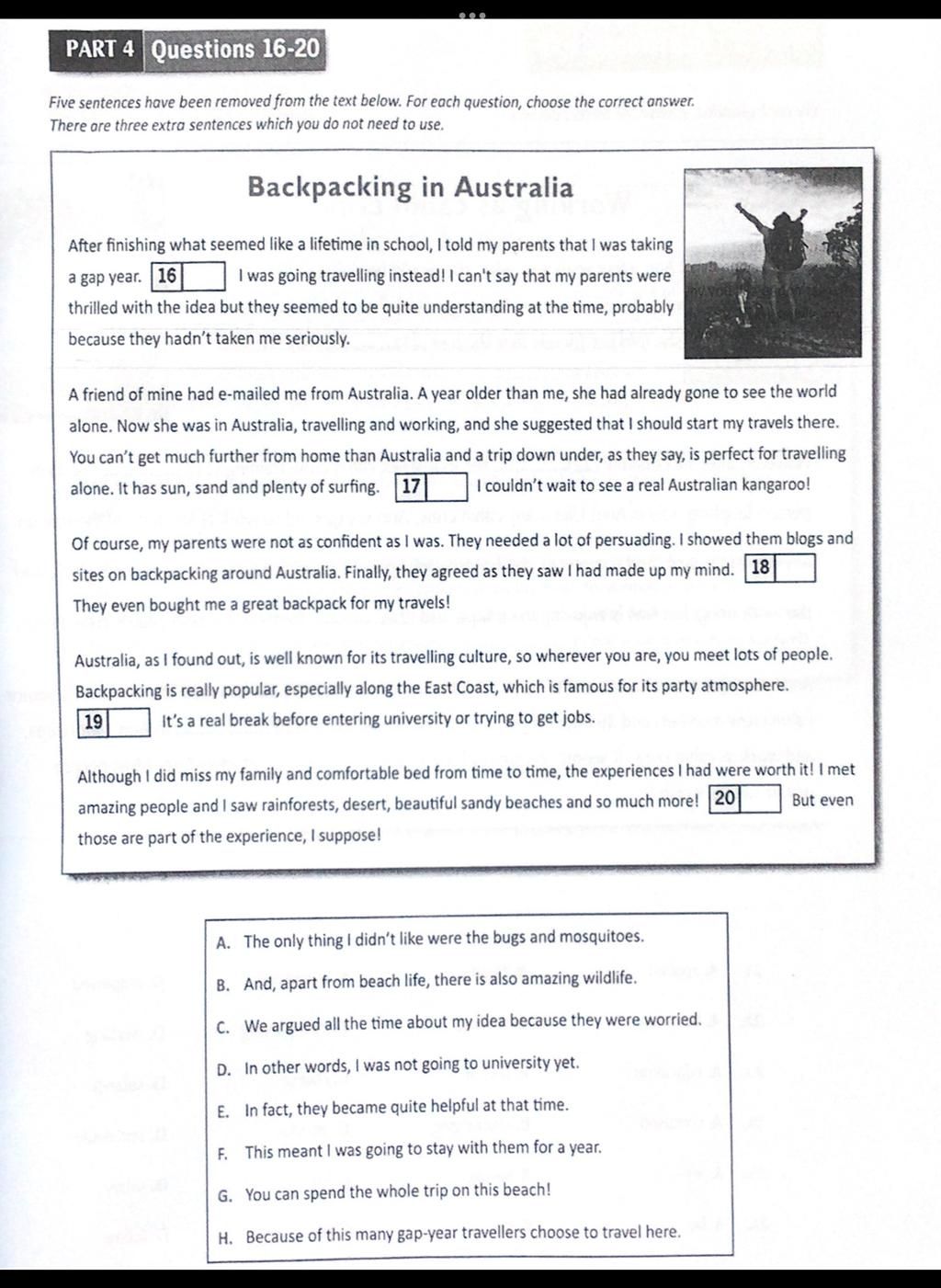 PART 4 Questions 16-20 Five sentences have been removed from the text ...