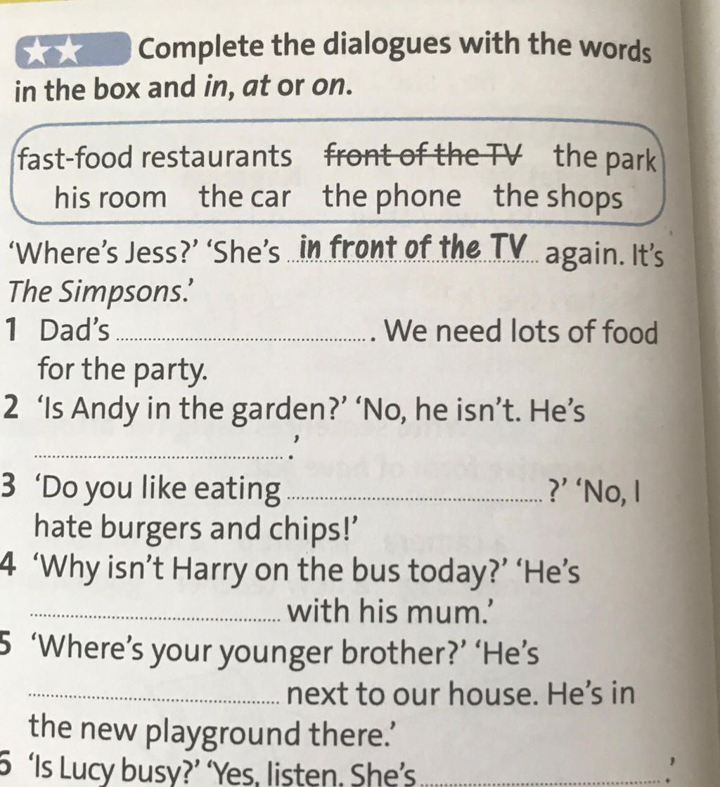 Complete the dialogues with the words in the box and in, at or on. fast ...