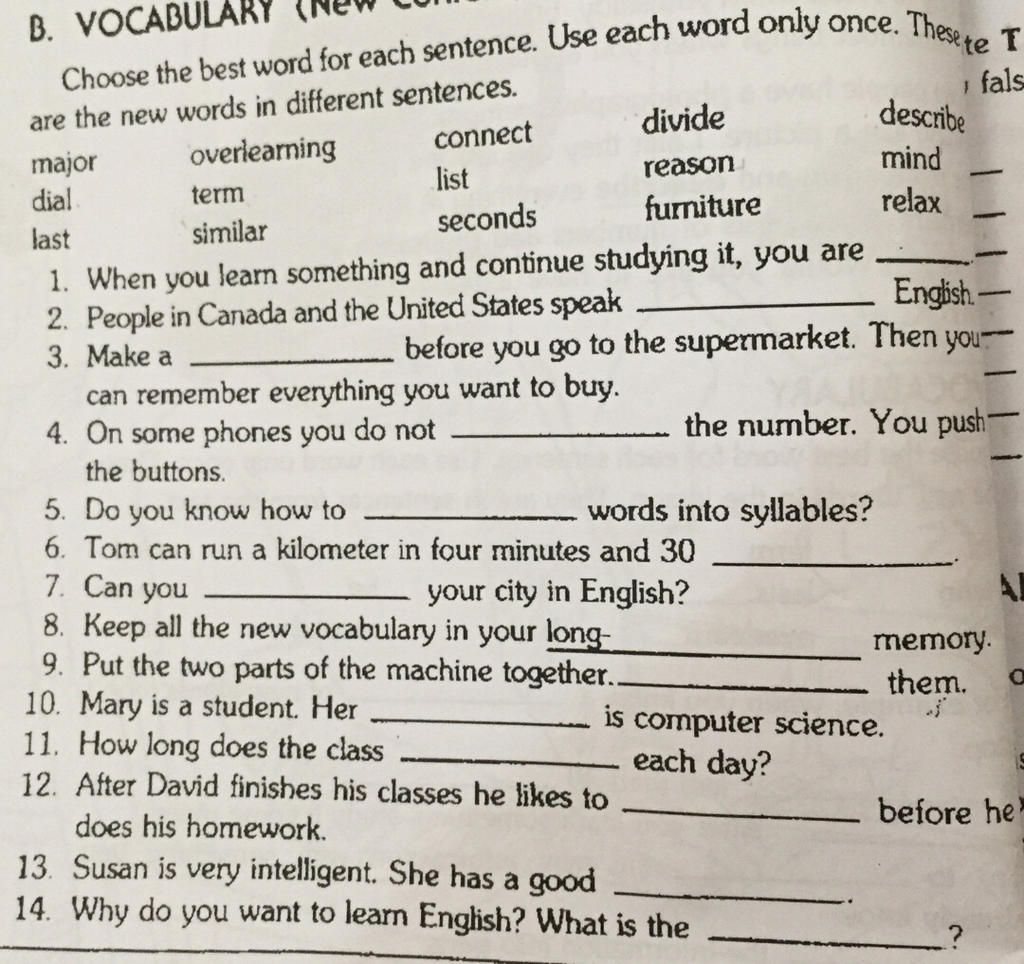 B. VOCABUL Choose the best word for each sentence. Use each word only ...