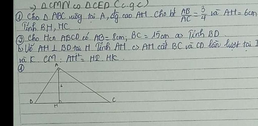 -) ACMN co A CED Cage) 3 @ cho LABC vuông tại A, đó các An cho bt AB và ...