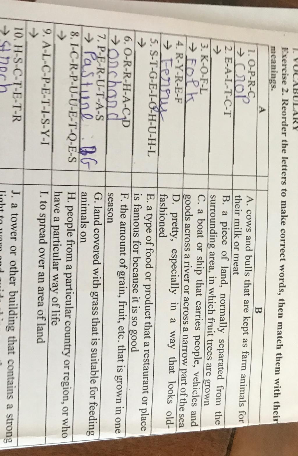 1. VOCABULARY Exercise 2. Reorder the letters to make correct words ...