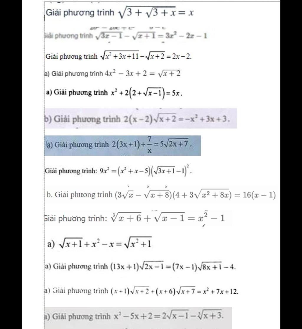 Giải phương trình V3+V3+x= x Sidi phuong trinh √32-1-√√2+1=3z²-2z - 1 Giải phương trình Vx +3x ...