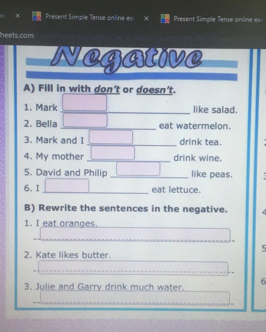 Present Simple Tense online exe heets.com/worksheets/en/English as a ...