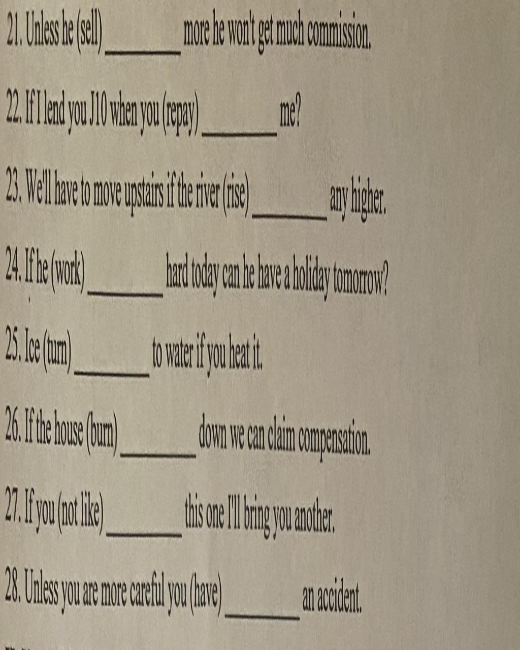21. Unless he (ell) 2. If I lend you J10 when you (repay) 23. We'll ...