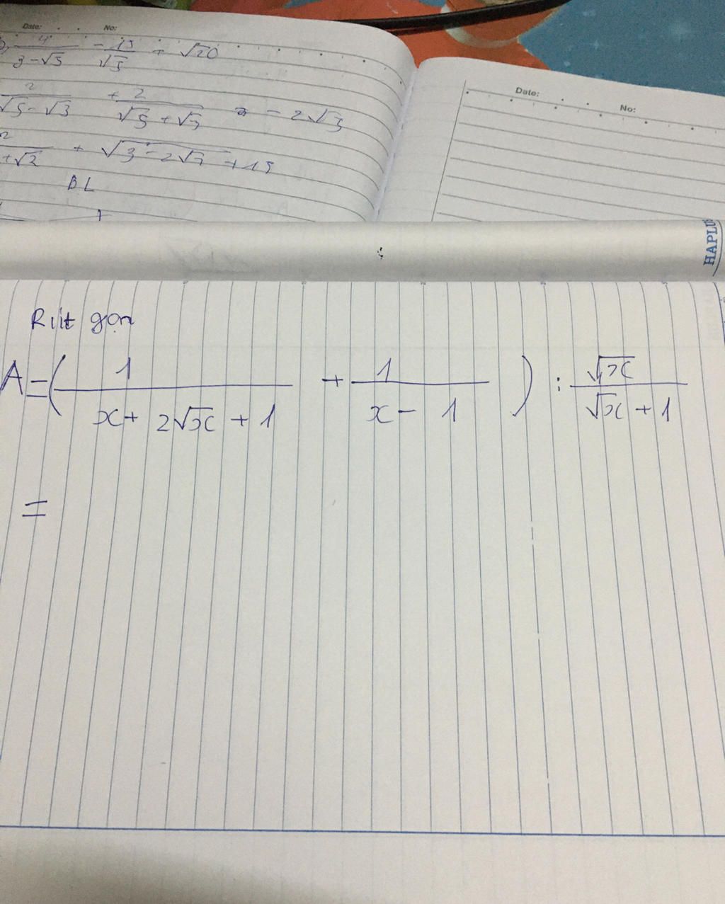 2 Dater 3-√3 2 BL 11 No: +2 √5 +√5 √3=2√√2 +4 a Ruit gon 1 DC+ 2√5 + 1 ...