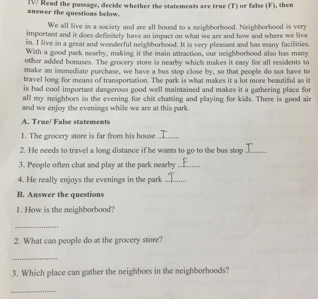 Read the passage, decide whether the statements are true (T) or false ...