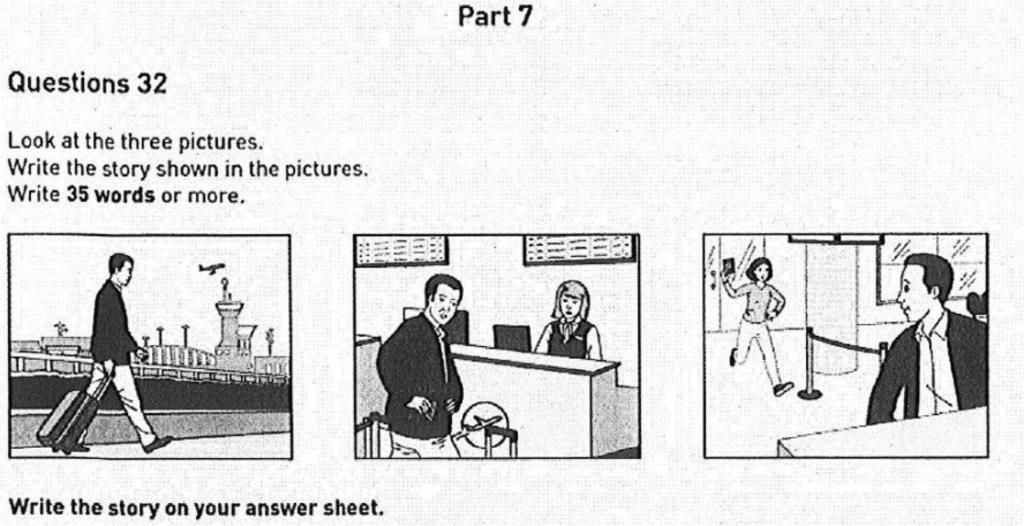 Questions 32 Look at the three pictures. Write the story shown in the ...