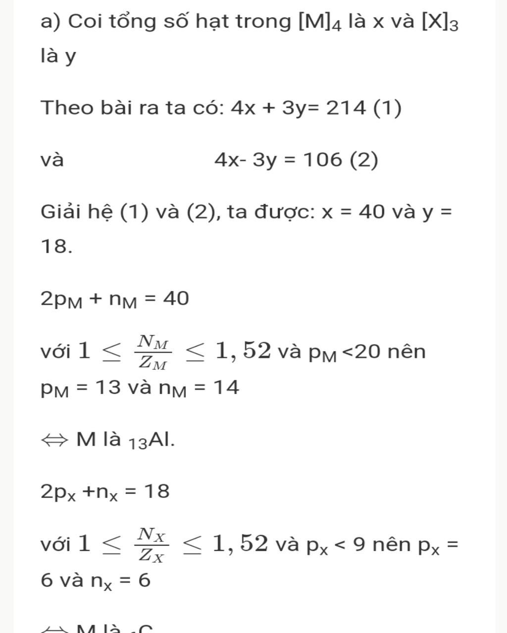 3.25. Hợp chất A có công thức M4X3. Tổng số hạt proton, electron và ...