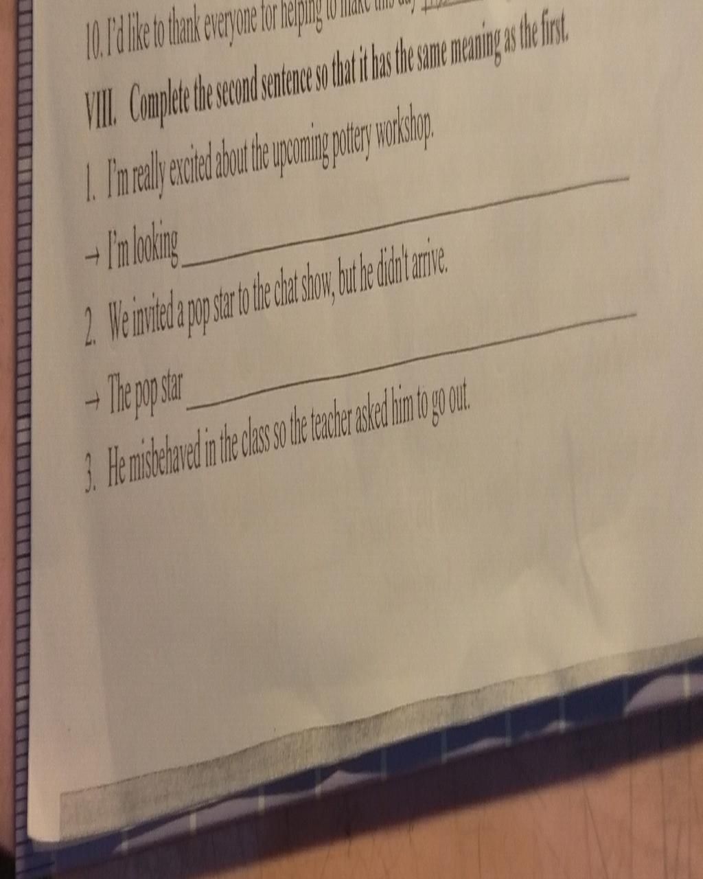 10. I'd like to thank everyone for helping VII. Complete the second ...