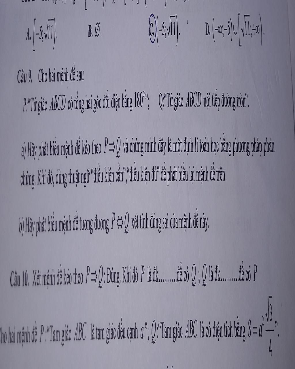 AL-NR.O. Câu 9. Cho hai mệnh đề sau PARCQTg ABCD ng ---- a) Hãy phát ...