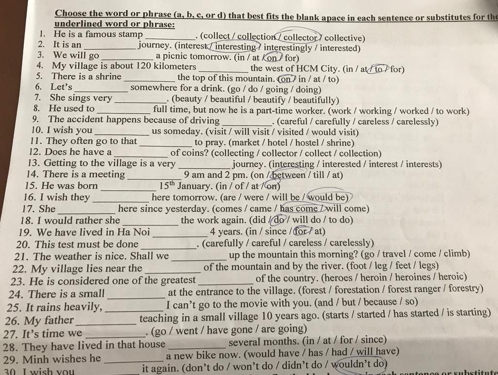 1. 2. 3. Choose the word or phrase (a, b, c, or d) that best fits the ...