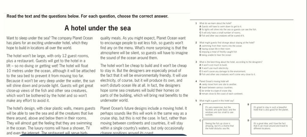 Read the text and the questions below. For each question, choose the ...