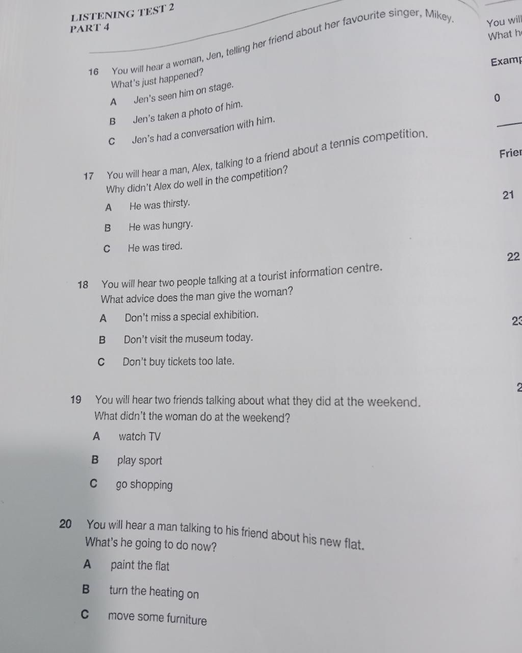 LISTENING TEST 2 PART 4 20 16 19 You will hear a woman, Jen, telling ...
