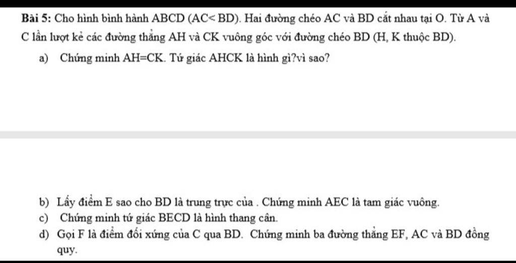 Bài 5: Cho hình bình hành ABCD (AC