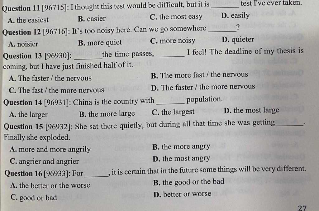 Question 11 [96715]: I thought this test would be difficult, but it is ...
