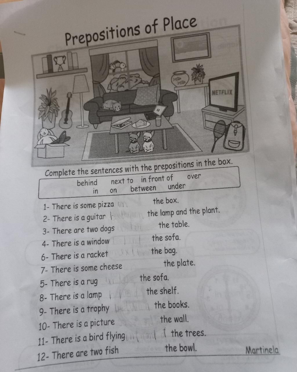 Prepositions of Place Complete the sentences with the prepositions in ...