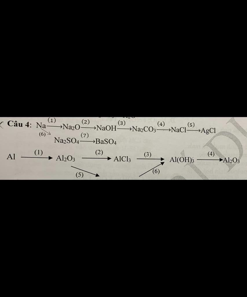 * Câu 4: Na- (6) Al (1) (1) (2) Al2O3 Na₂O- →NaOH- Na2SO4- →BaSO4 (2 ...