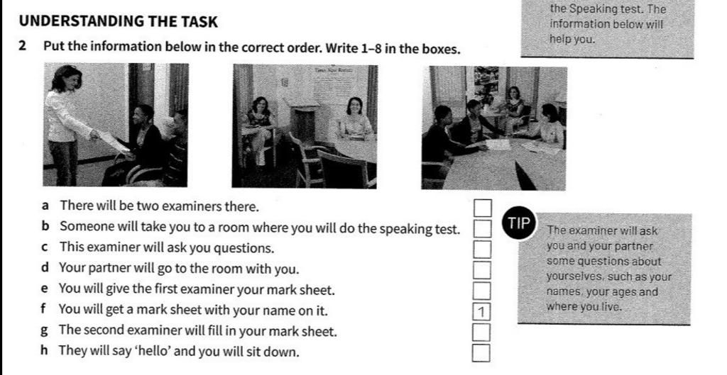 UNDERSTANDING THE TASK 2 Put the information below in the correct order ...