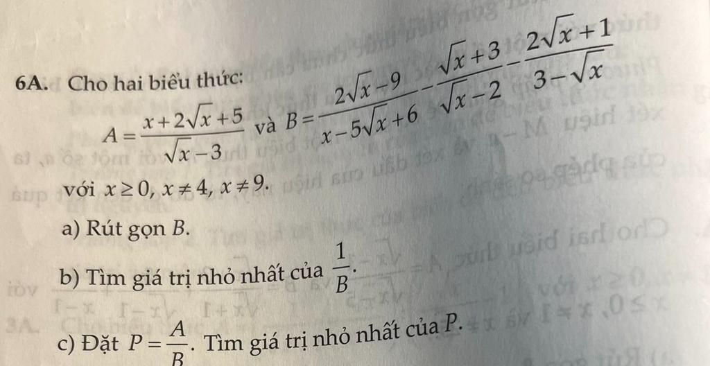 6A. Cho hai biểu thức: x+2√√x+5 √√x-3 stip với x20, x4, x#9. Sid Bro ...