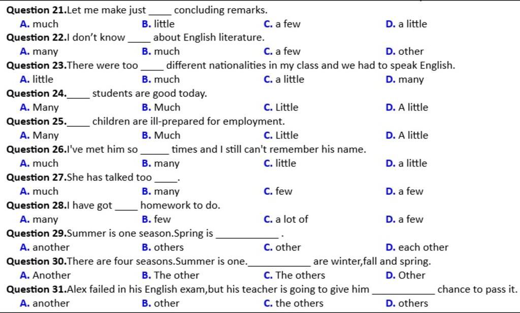 Question 21.Let me make just A. much Question 22.1 don't know A. many ...