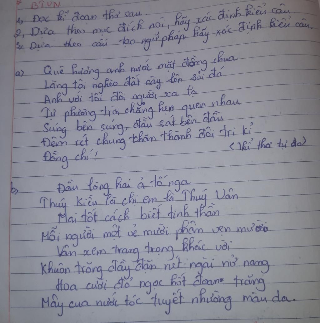 BIUN 1₂ Doc hi doan tho san... ở dat Dựa theo mục đích nói, hãy xác ...