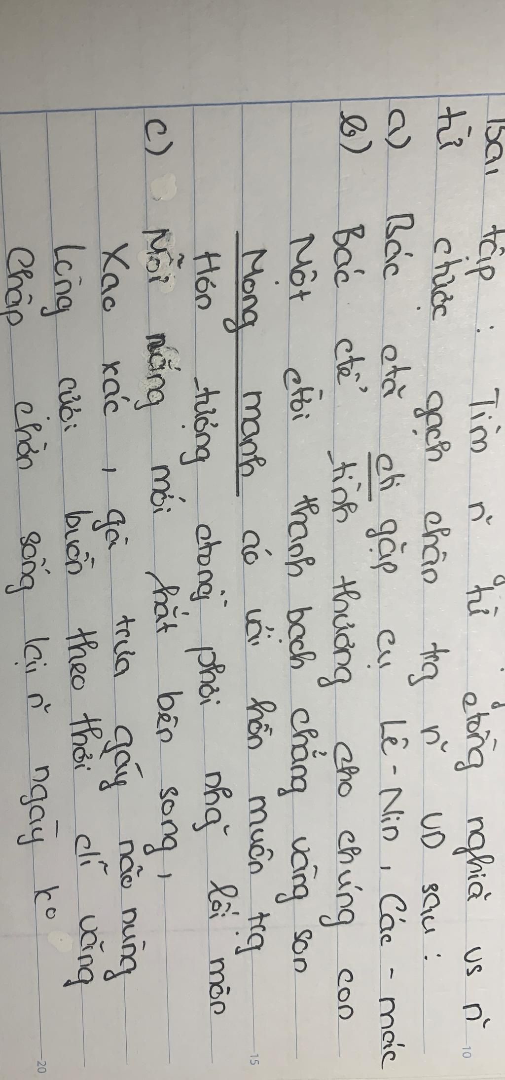 Bai tü a b) c) taip : chicc Beic etă Bac cte' Môt Tim n hi gach chan ...