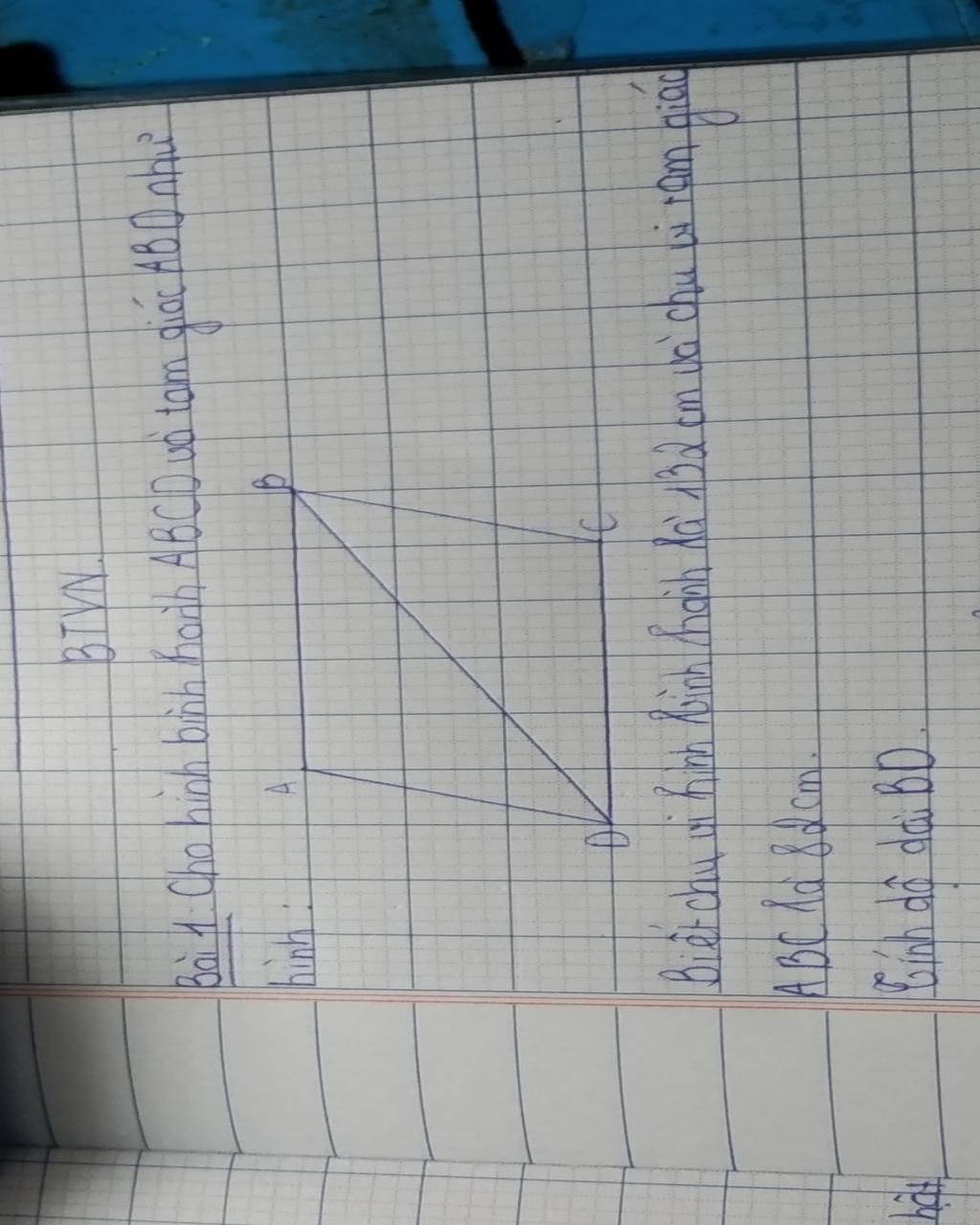 BIVN Bài 1. Cho hình bình hành ABCD và tam giác A AB như IC Biệt chu vi ...
