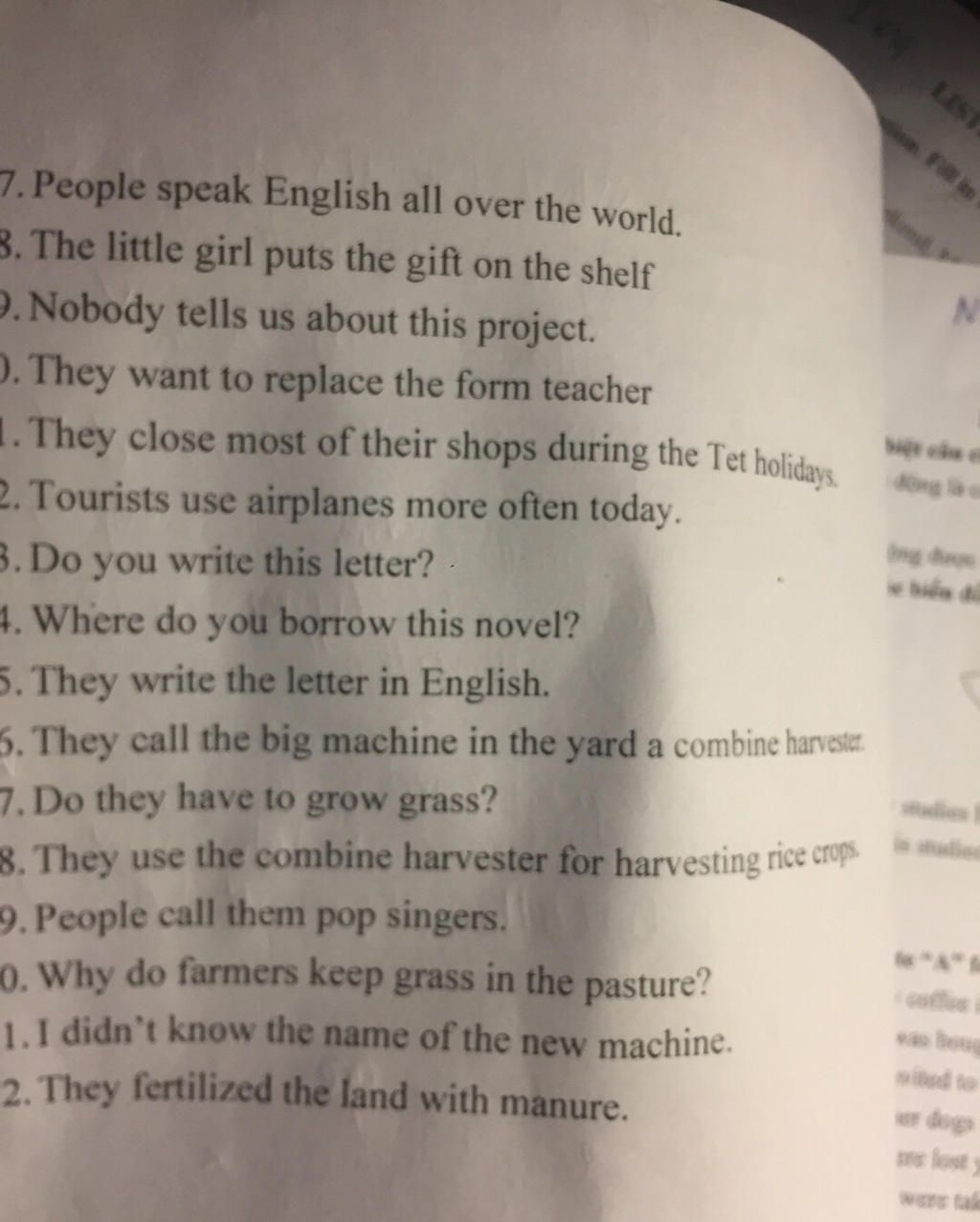 7. People speak English all over the world. B. The little girl puts the ...