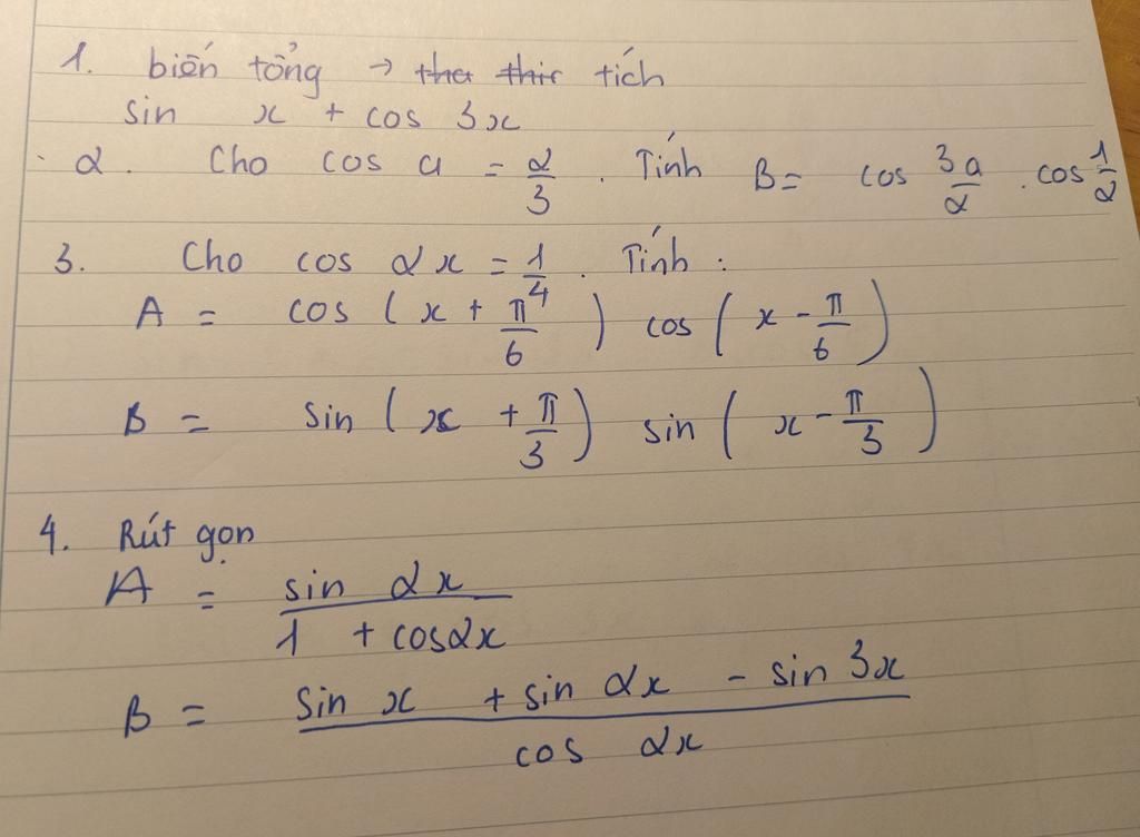 1. bien tong sin JL 3. Cho Cho A = B = 4 Rút gọn A = B = → that this ...