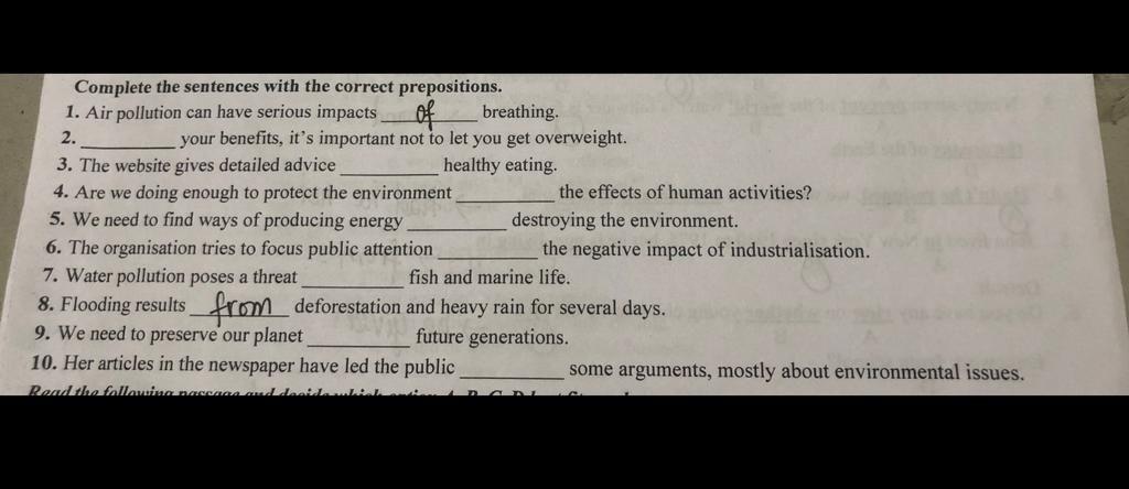 III. Complete the sentences with the correct prepositions. 1. Air ...
