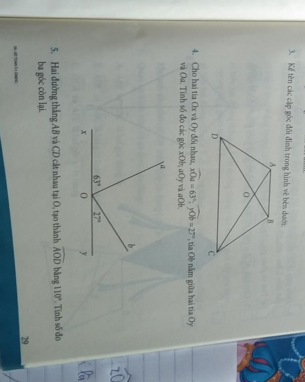 3. Kể tên các cặp góc đối đỉnh trong hình vẽ bên dưới: B D C 4. Cho hai tia Ox và Oy đổi nhau ...