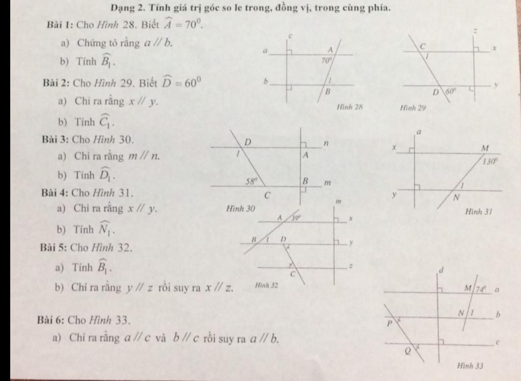 Dạng 2. Tính giá trị góc so le trong, đồng vị, trong cùng phía. Bài 1 ...