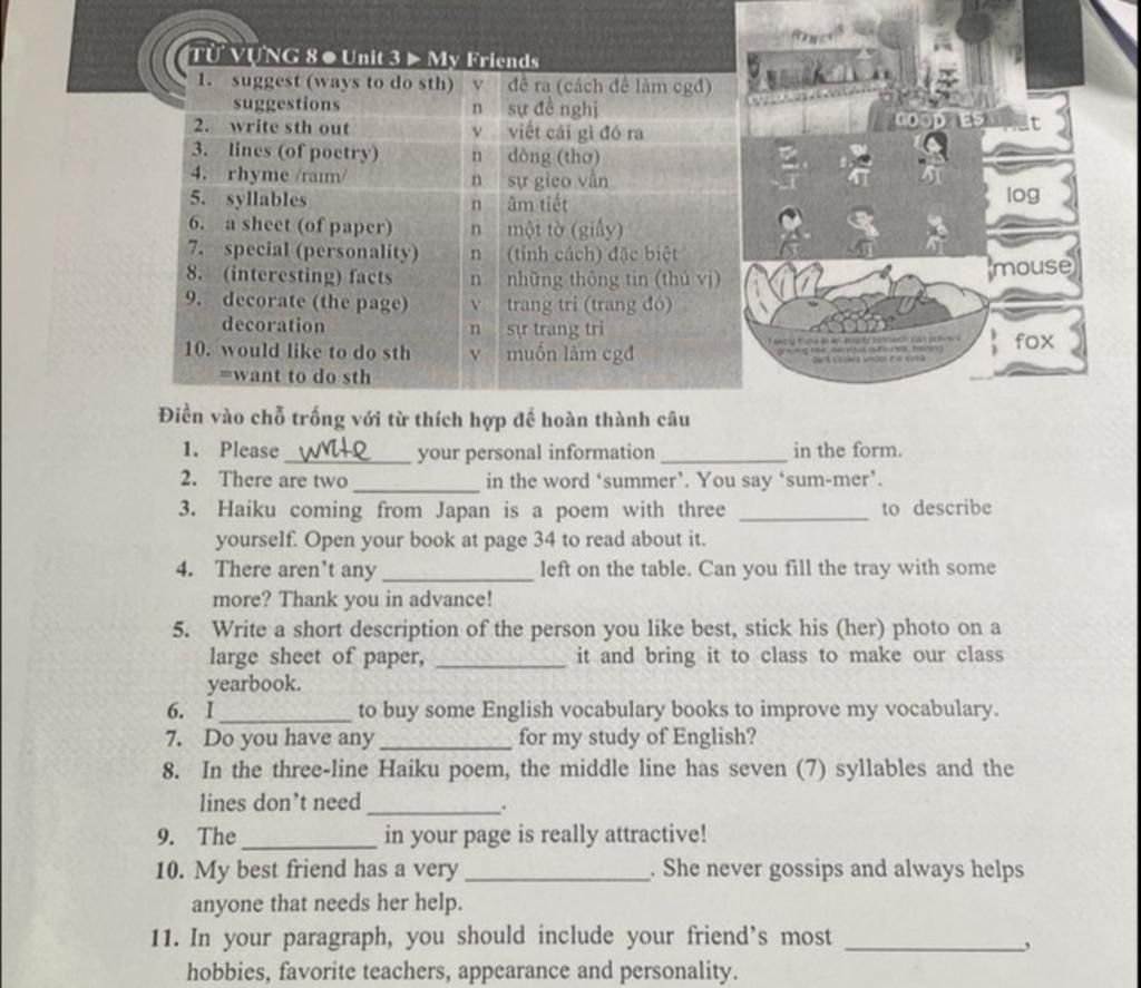 TU VUNG 8 Unit 3 My Friends 1. suggest (ways to do sth) y suggestions n ...