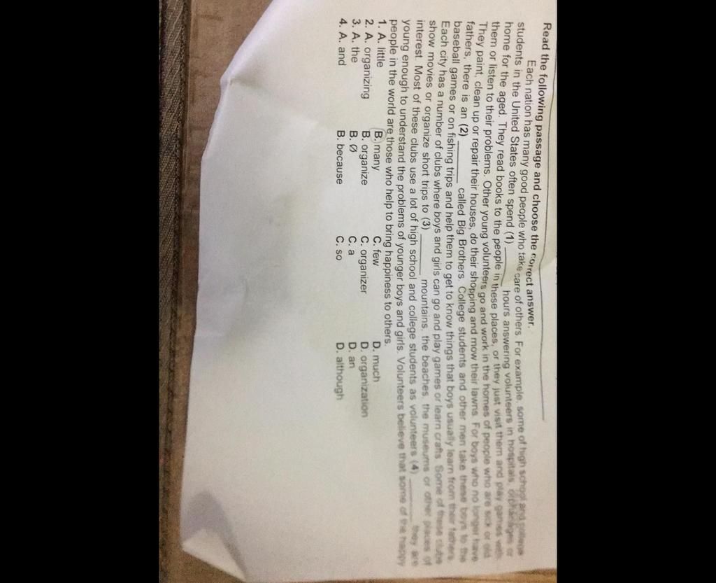 Read the following passage and choose the correct answer. fathers ...