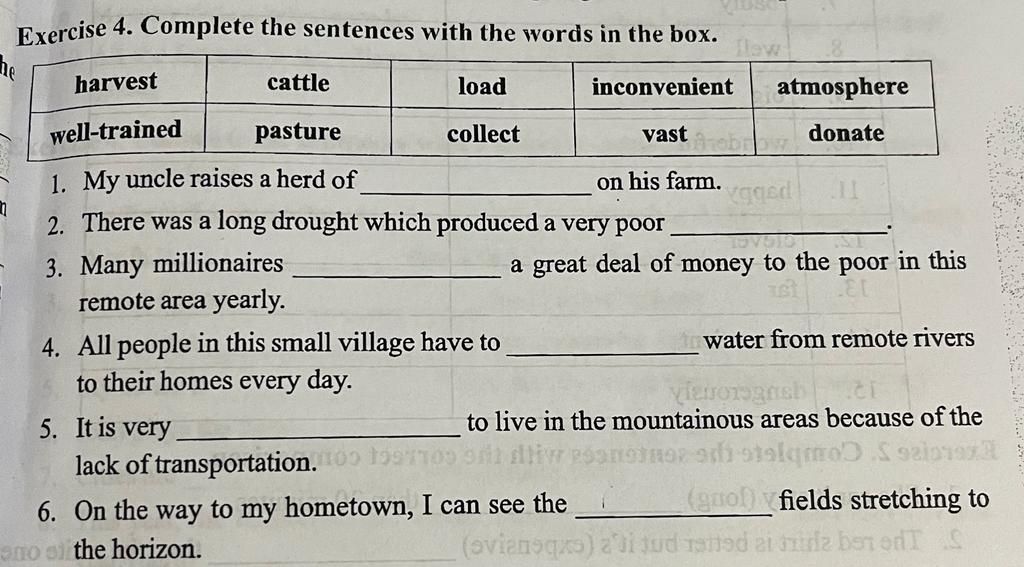 Exercise 4. Complete the sentences with the words in the box. he ...