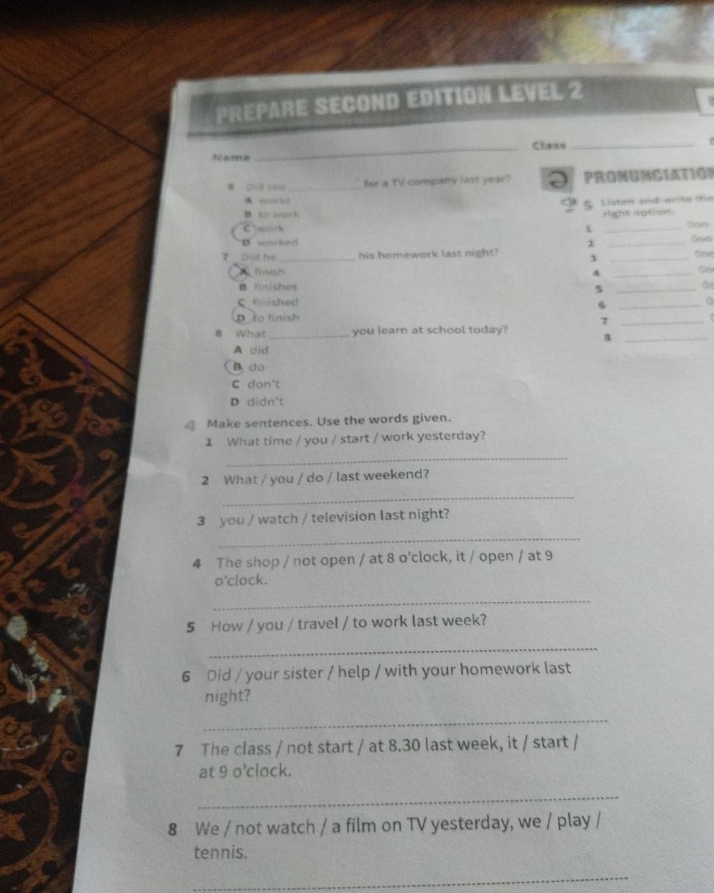09 PREPARE SECOND EDITION LEVEL 2 8 D worked B finishes C finished D to ...