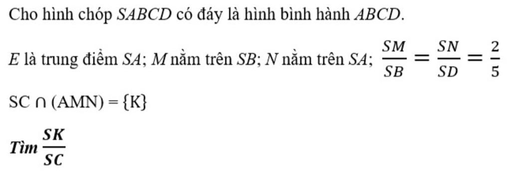 Cho hình chóp SABCD có đáy là hình bình hành ABCD. SM SN == E là trung ...