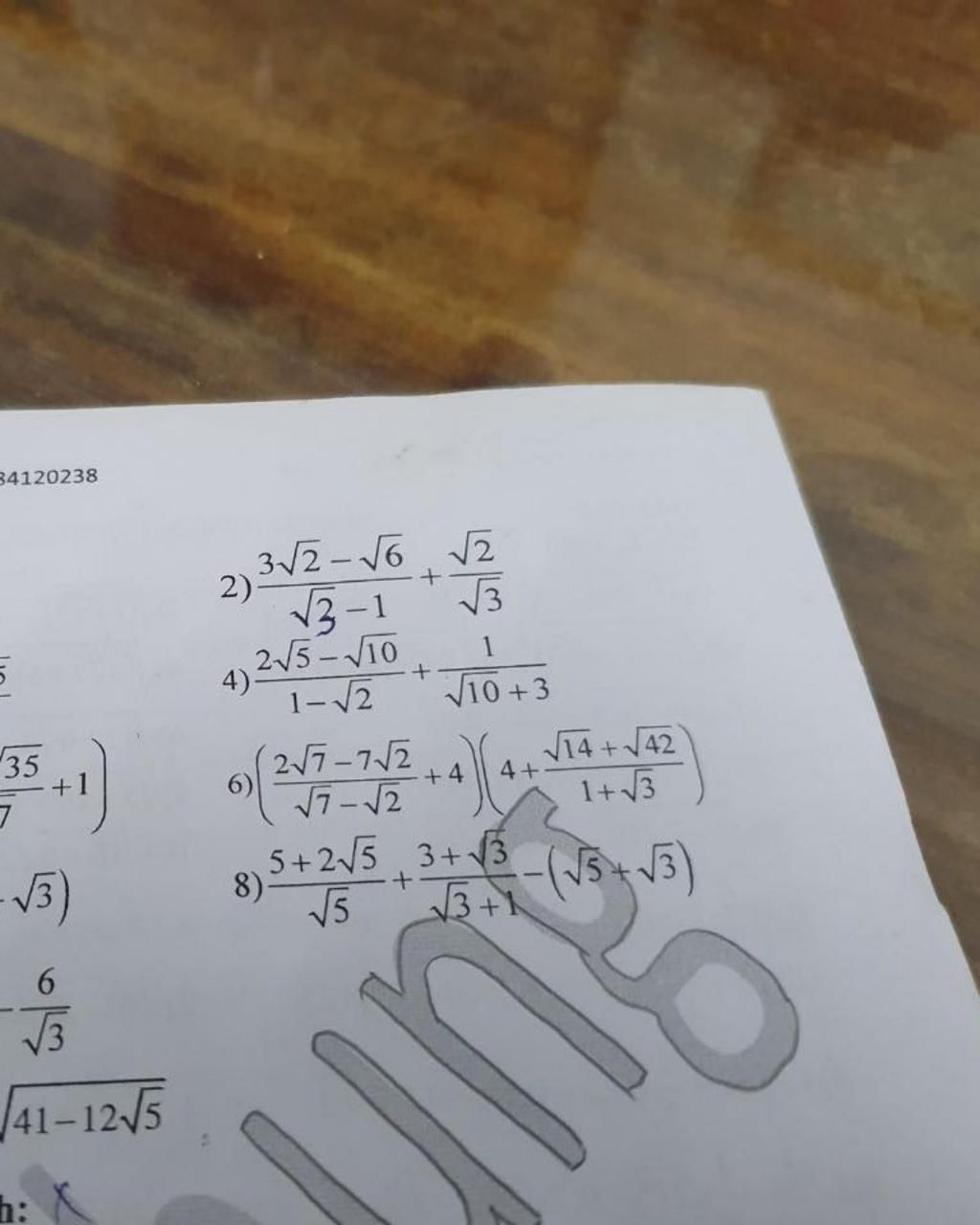 34120238 5 (35.1) +1 -√3) 6 √3 √41-12√5 h: 2)3√2-√6 √3-1 4) 2√5-√10 1-√ ...