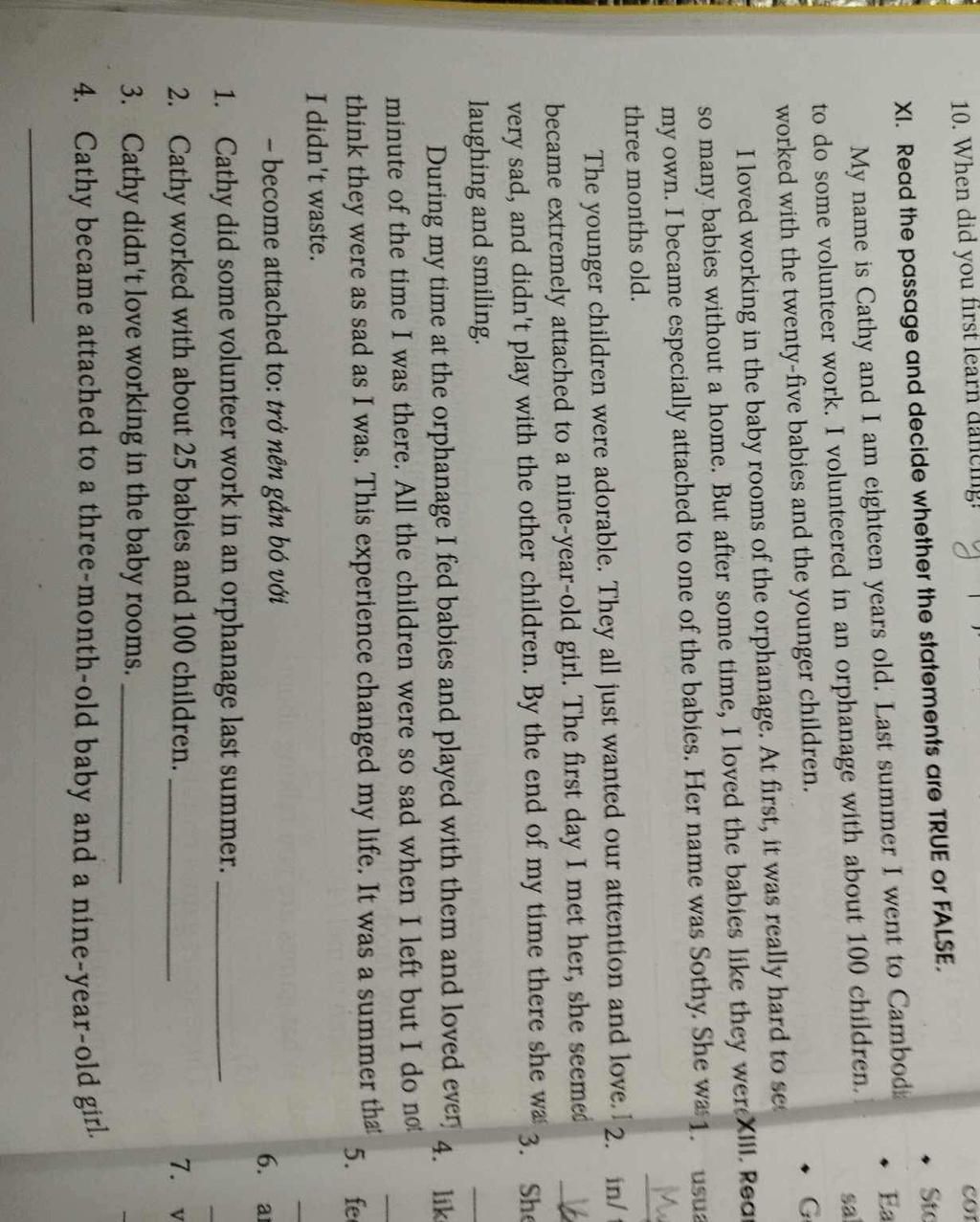 10. When did you first learn dancing! XI. Read the passage and decide ...