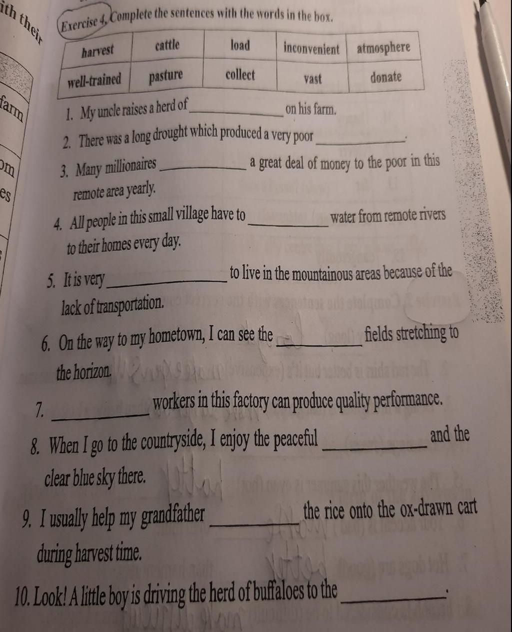 ith their farm om es Exercise 4, Complete the sentences with the words ...